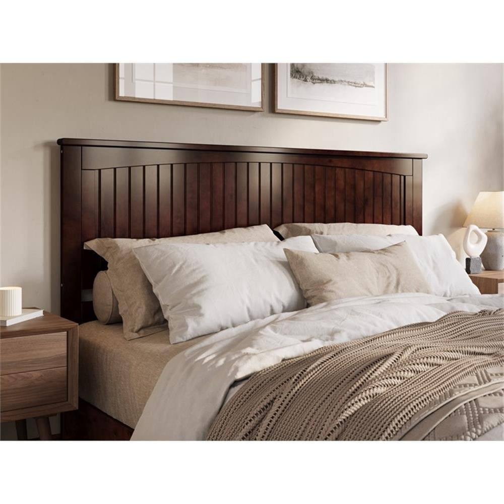 Pemberly Row King Coastal Solid Wood Panel Headboard in Walnut ...