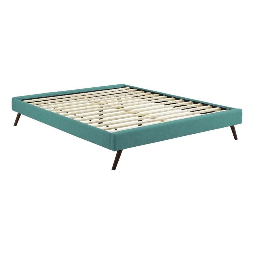 Pemberly Row King Polyester Fabric Bed Frame with Round Splayed Legs in ...