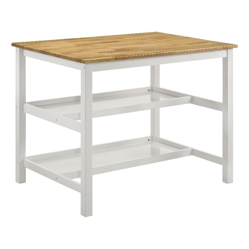 Pemberly Row Kitchen Island Wood Counter Height Table Brown and White ...