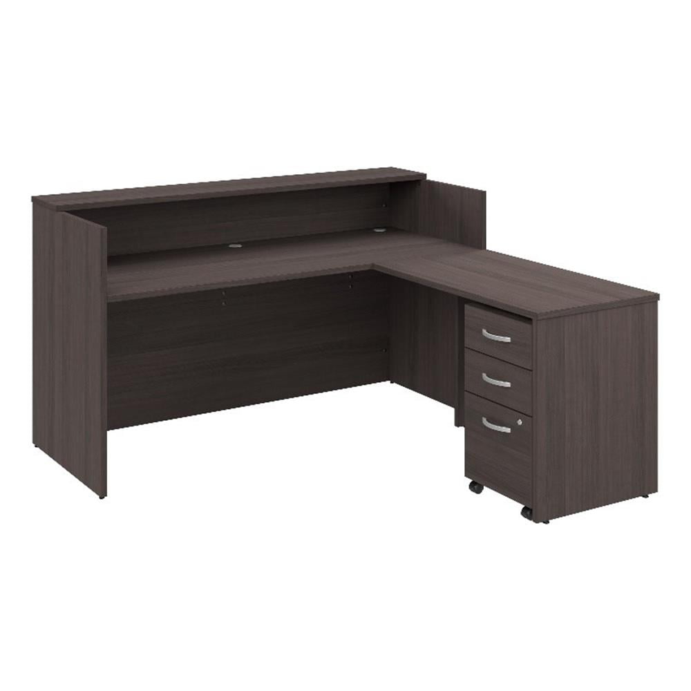 Pemberly Row L Reception Desk with Drawers in Storm Gray - Engineered ...