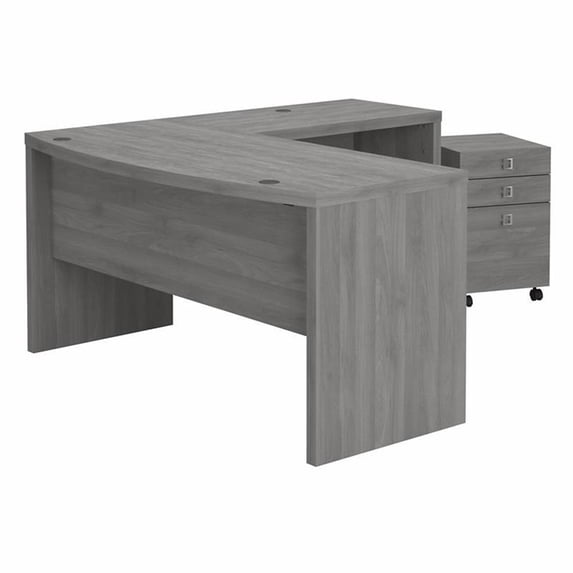 Pemberly Row L Shaped Bow Front Desk with Drawers in Gray - Engineered ...