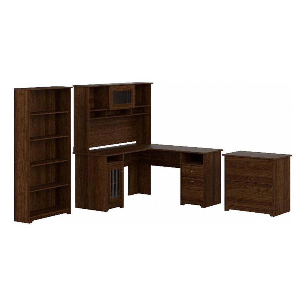 Pemberly Row L-Shaped Desk with Hutch and Storage in Walnut ...
