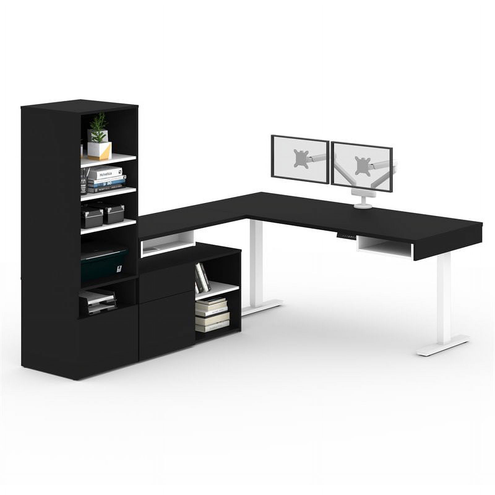 Pemberly Row L-Shaped Engineered Wood Standing Desk with Storage in ...