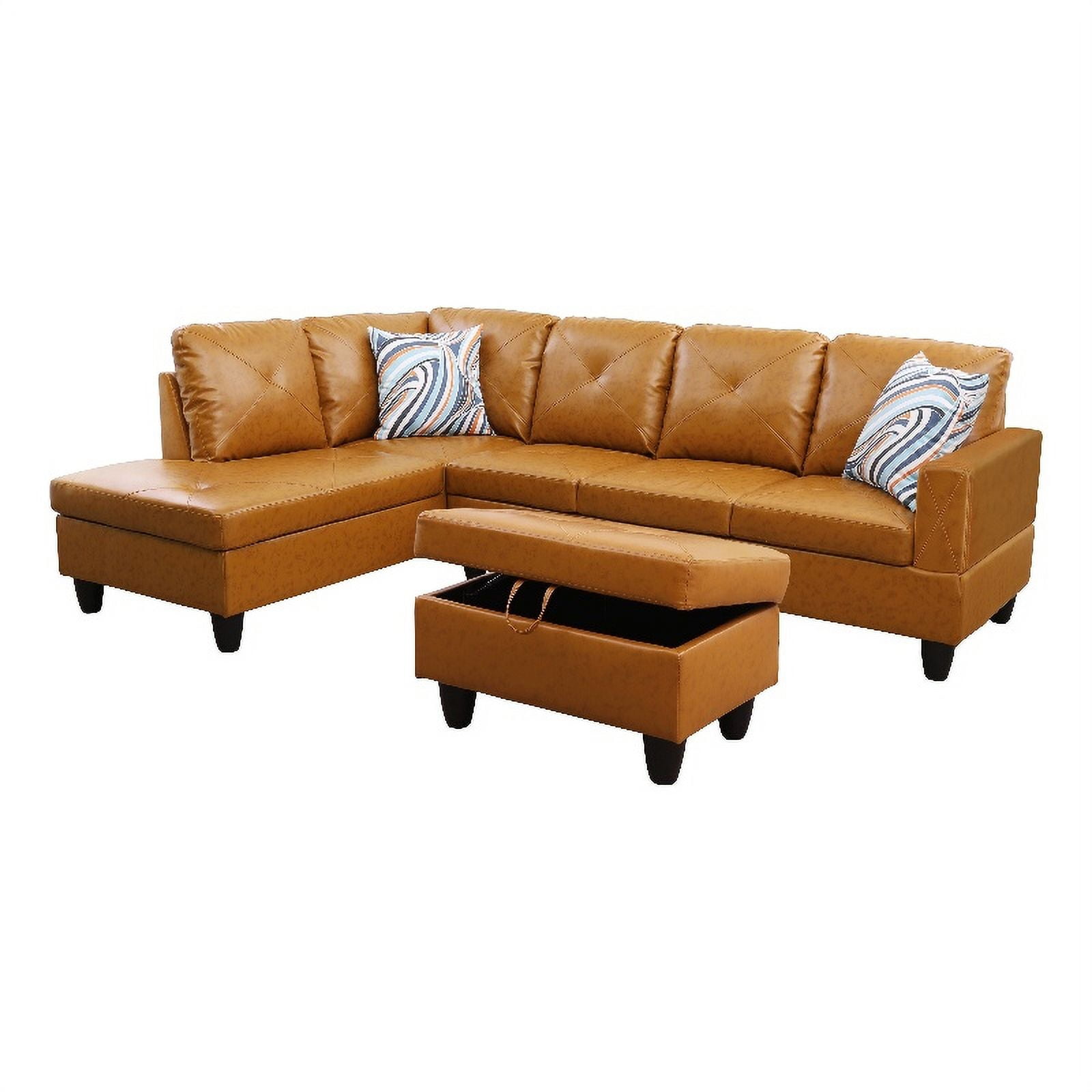 Pemberly Row L Shaped Ginger Couch with Ottoman(Pillows Included ...
