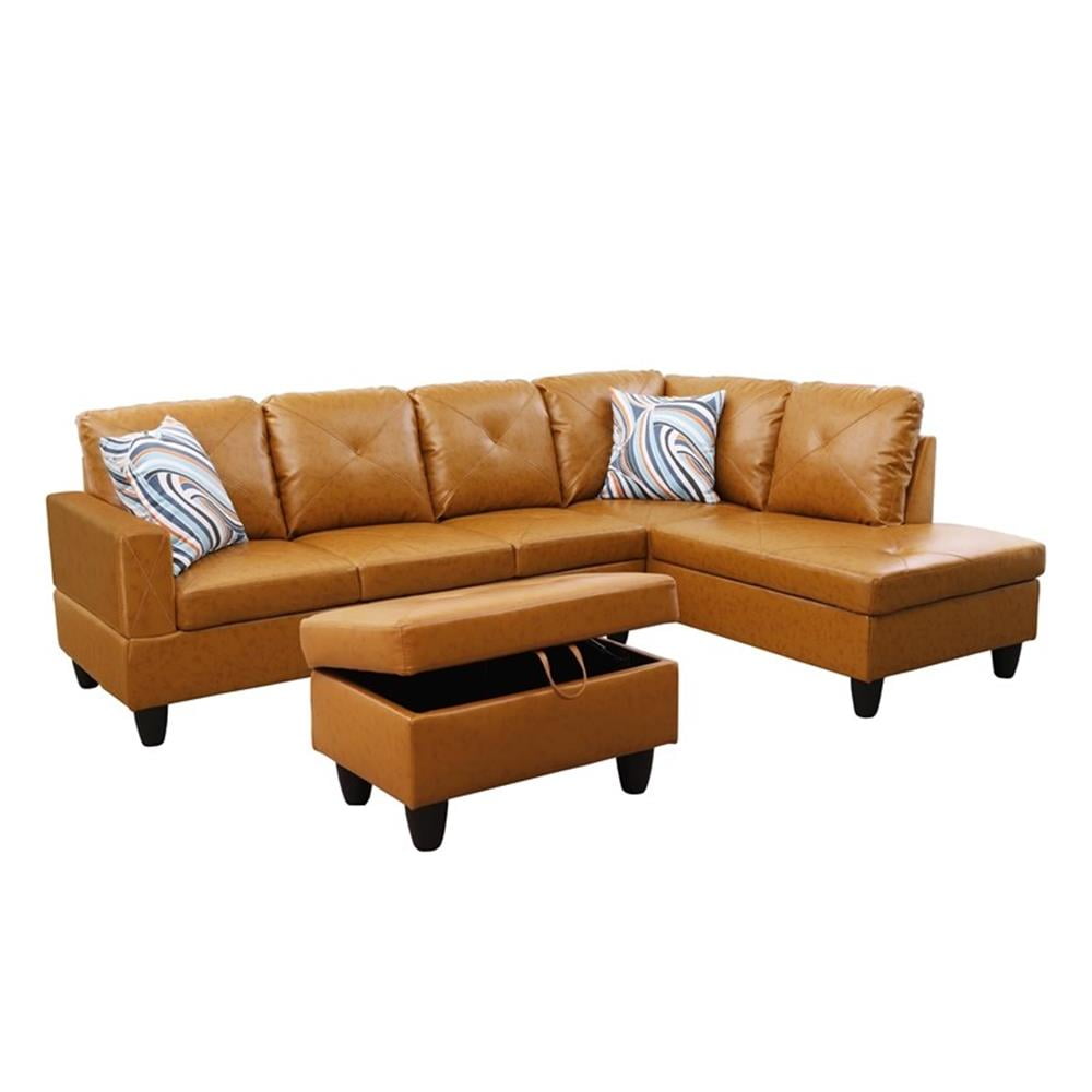 Pemberly Row L Shaped Ginger Couch with Ottoman(Pillows Included ...