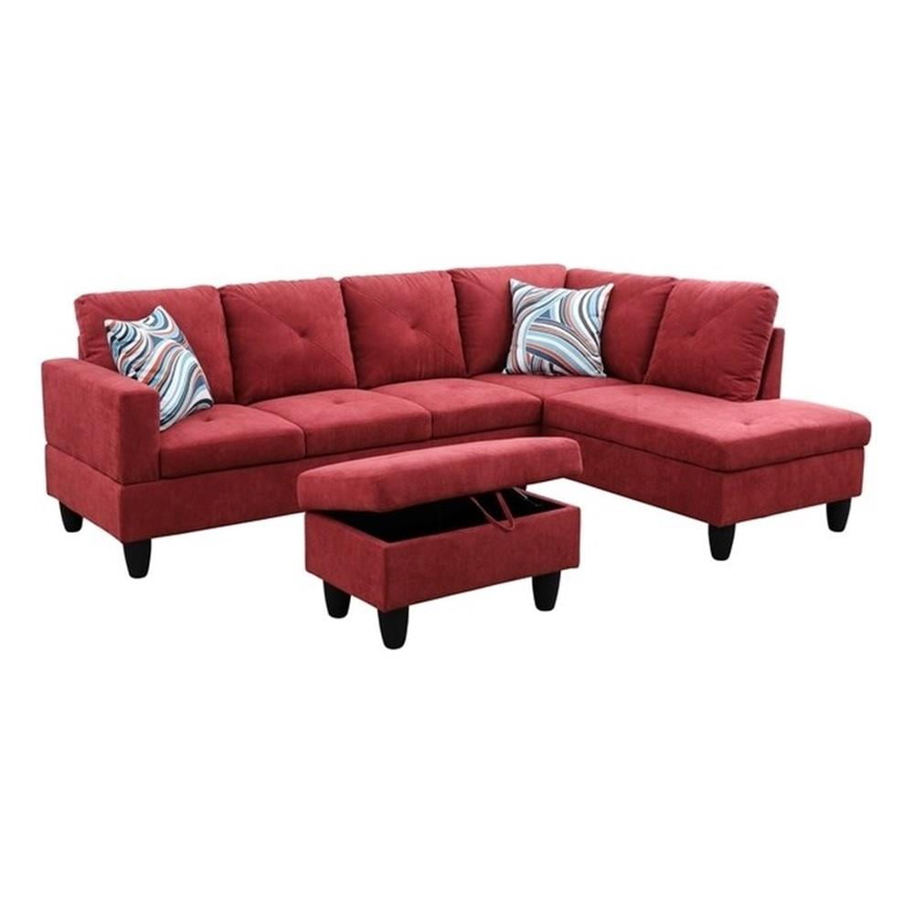 Pemberly Row L Shaped Red Couch w/ Storage Ottoman(Pillows Included ...