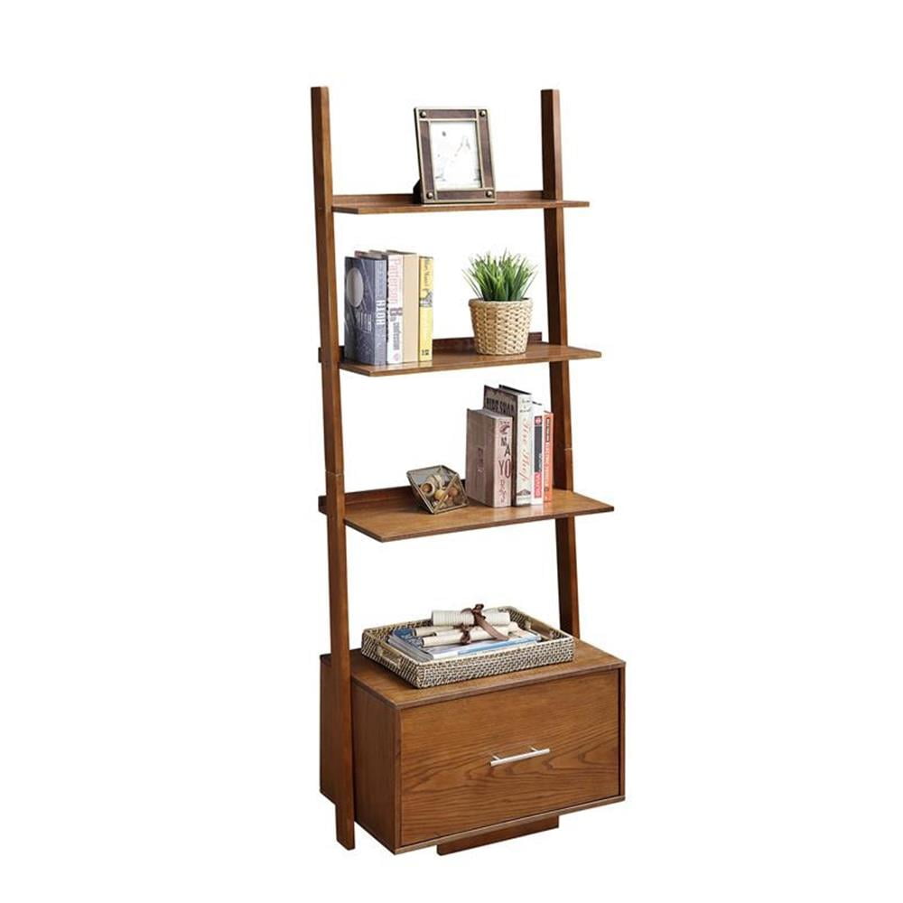 Pemberly Row Ladder Bookcase with File Drawer in Caramel Wood Finish ...