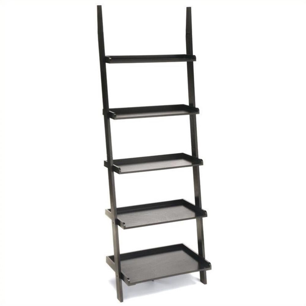 Pemberly Row Ladder Bookshelf in Black Wood Finish - Walmart.com