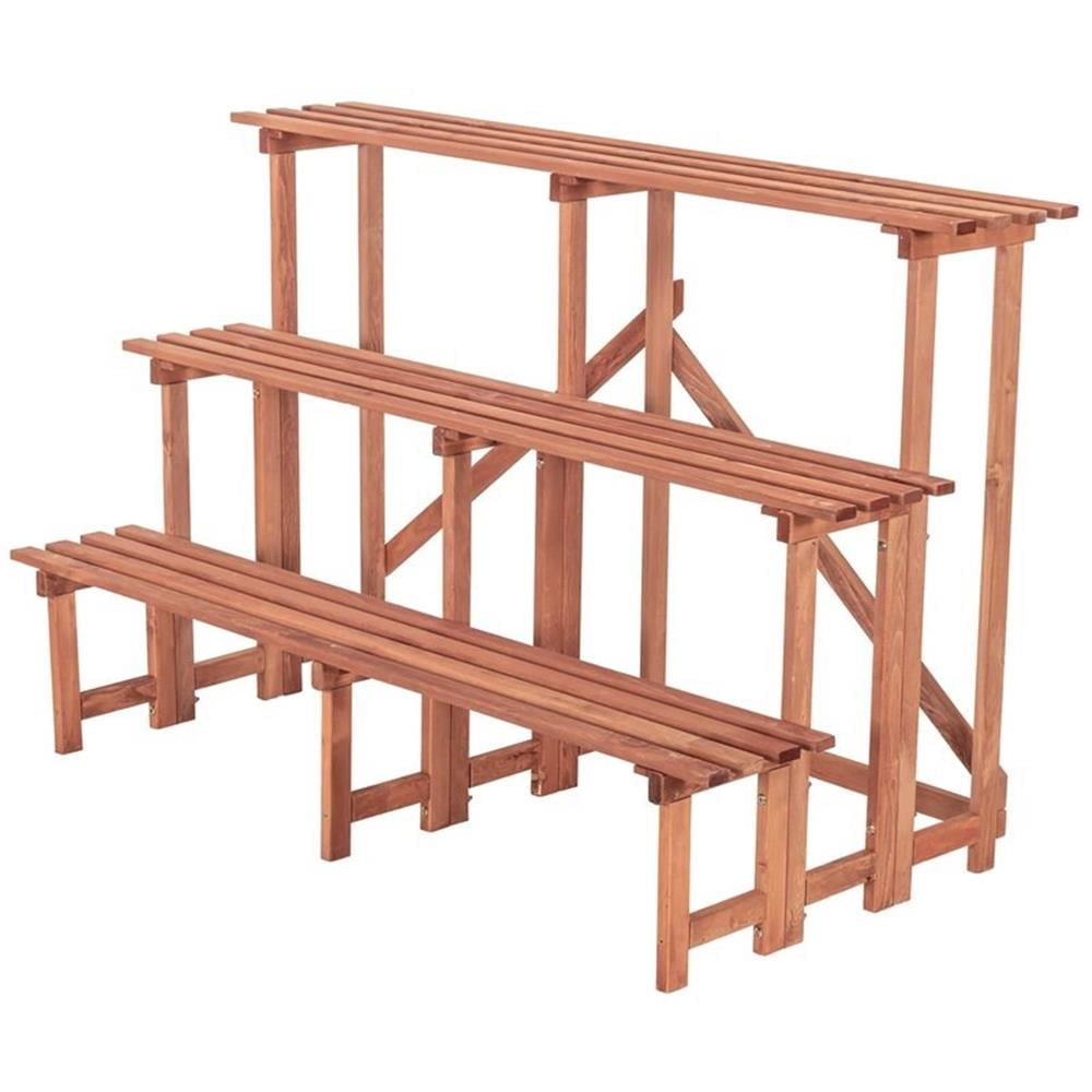 Pemberly Row Large 3-Tier Wood Step Plant Stand in Medium Brown ...