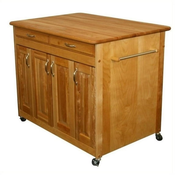 Pemberly Row Large Drawer Wood Butcher Block Work Center PLUS in Brown ...