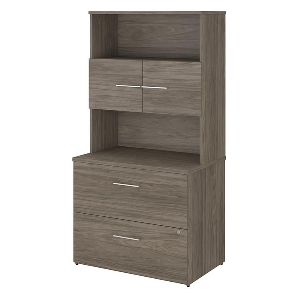 Pemberly Row Lateral File Cabinet with Hutch in Modern Hickory ...