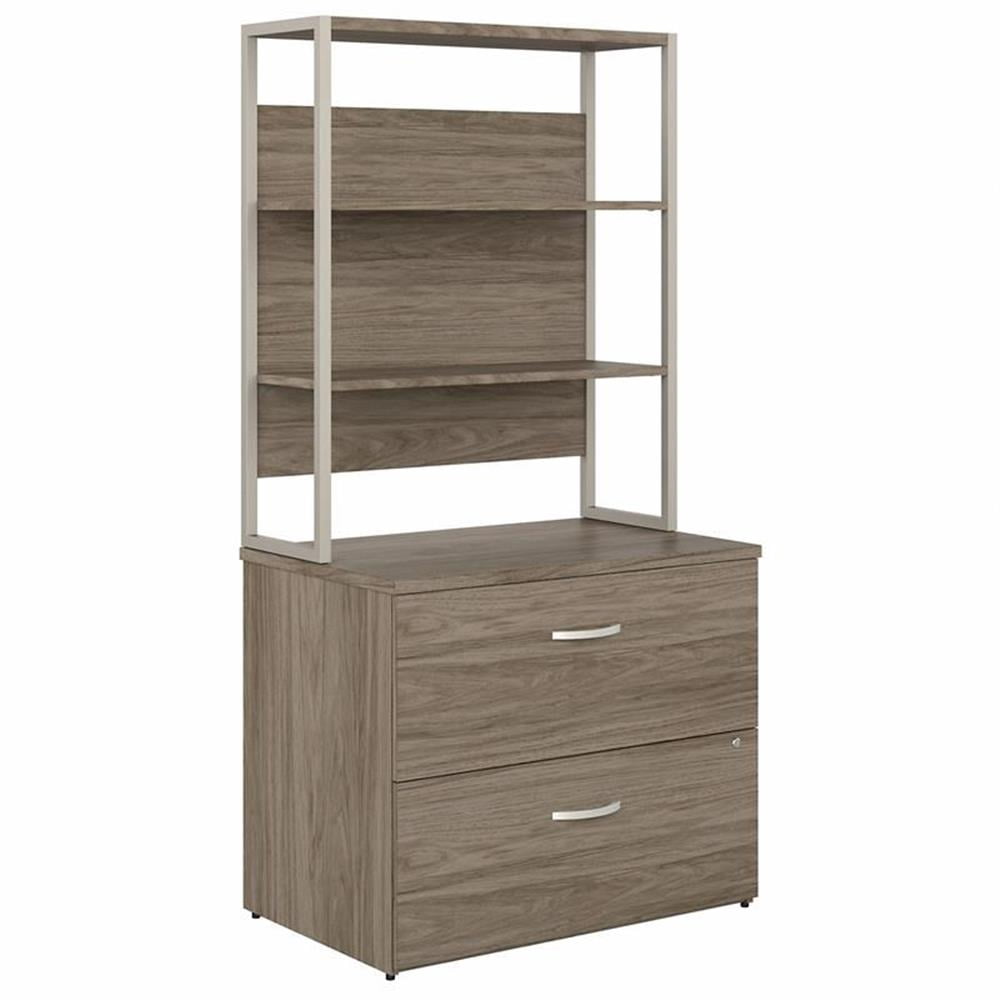 Pemberly Row Lateral File Cabinet with Shelves in Hickory - Engineered ...