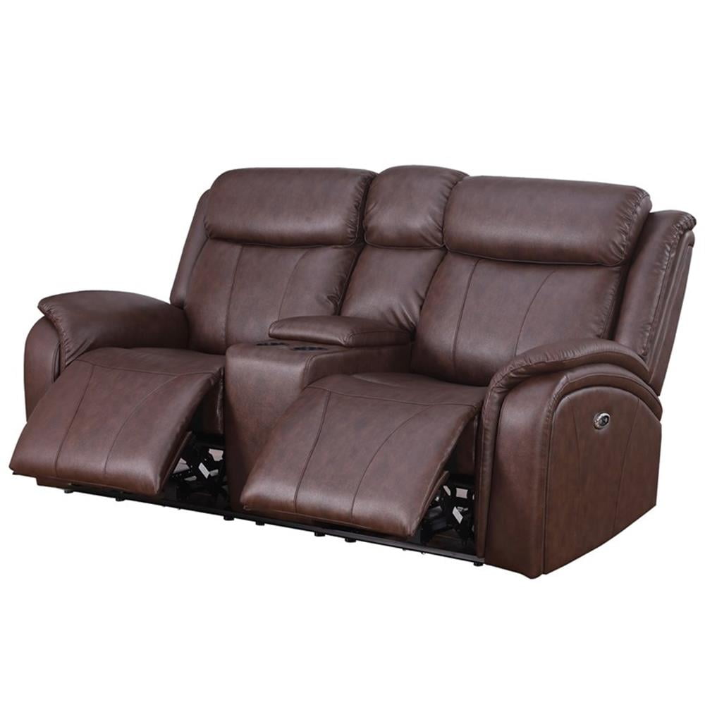 Pemberly Row Leather Loveseat Power Lift Reclining Sofa with Cupholder ...