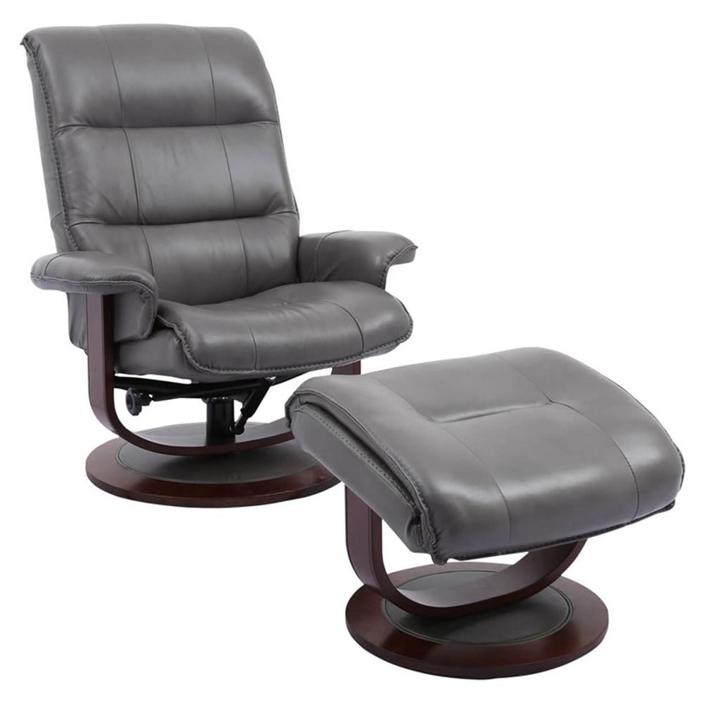 Pemberly Row Leather Manual Reclining Swivel Chair and Ottoman in Gray ...