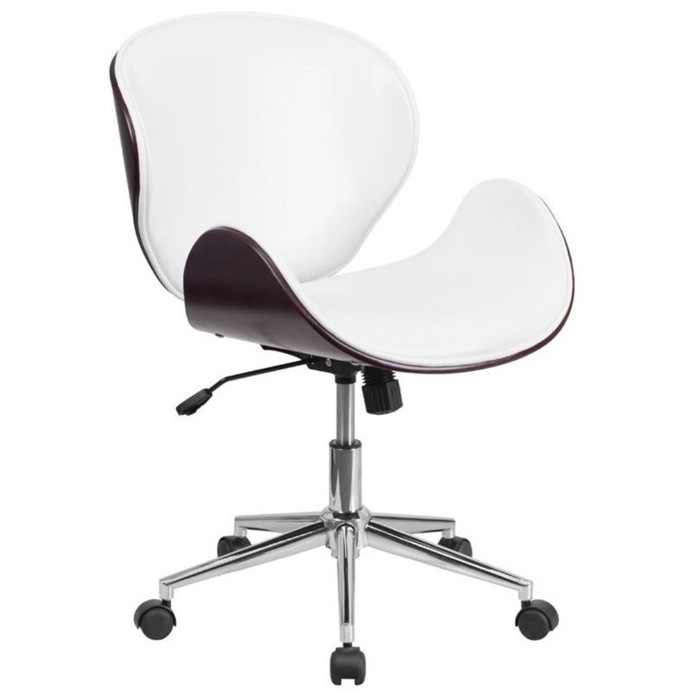Pemberly Row Leather Swivel Office Chair in White and Mahogany ...