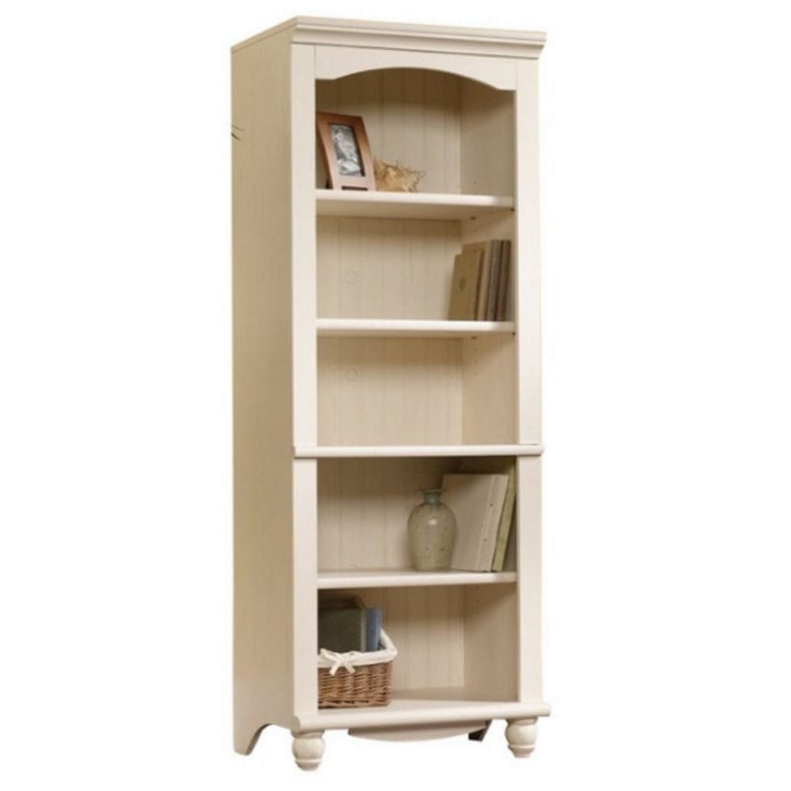 Pemberly Row Library 5 Shelf Bookcase in Antiqued White Finish ...