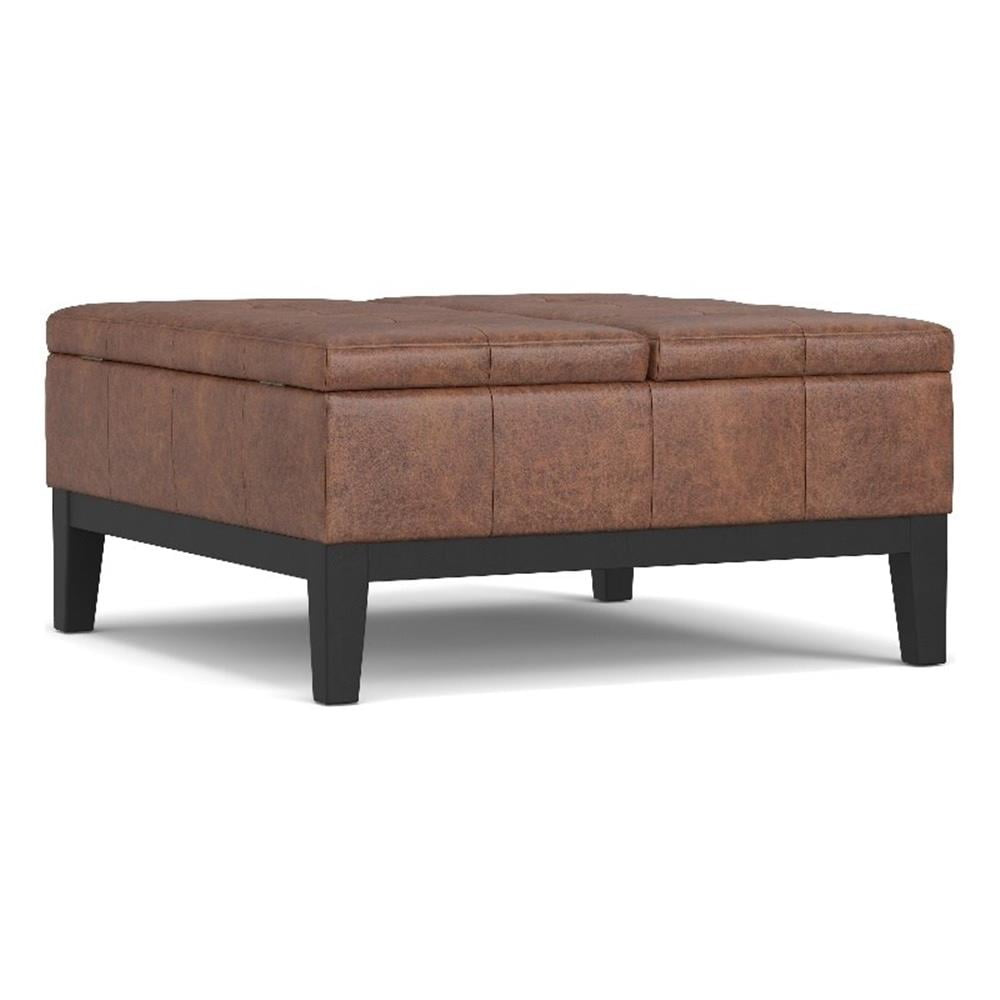 Pemberly Row Lift Top Coffee Table Storage Ottoman - Distressed Saddle ...