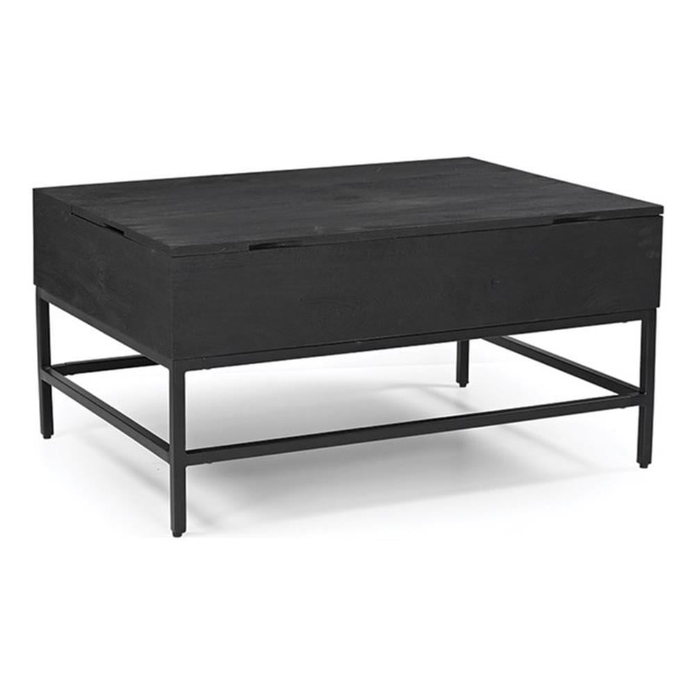 Pemberly Row Lift Top Storage Coffee Table with Natural Finish in Black ...