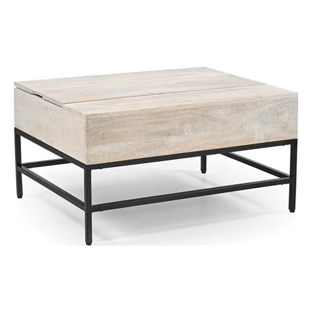 Pemberly Row Lift Top Storage Coffee Table with Natural Finish in White ...