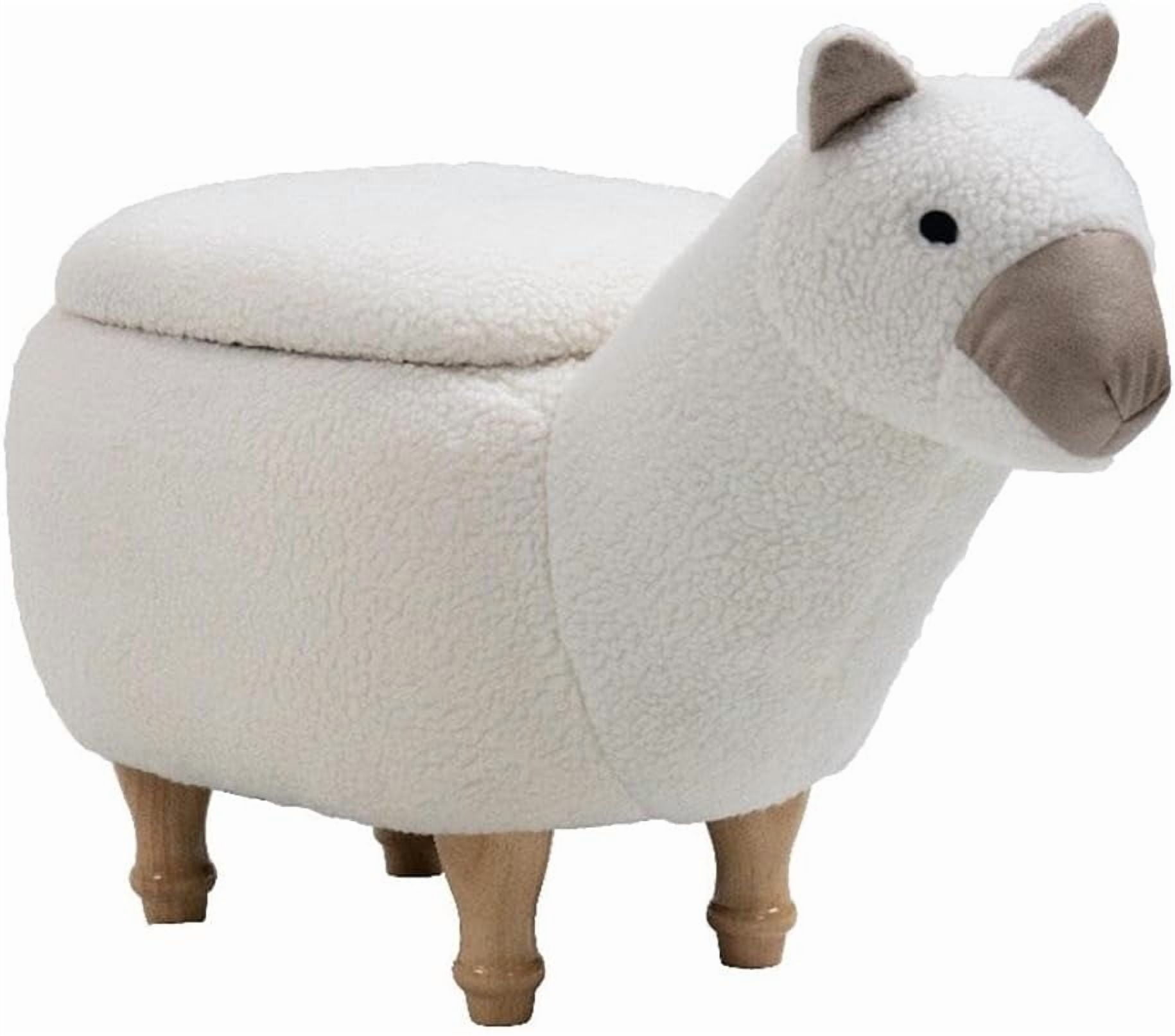 Pemberly Row Llama Animal Solid Wood & Fabric Storage Ottoman in Beige ...