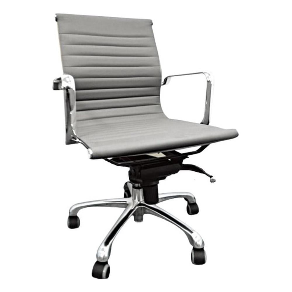 Pemberly Row Low Back Gray Leather Office Chair with Recliner Locks ...