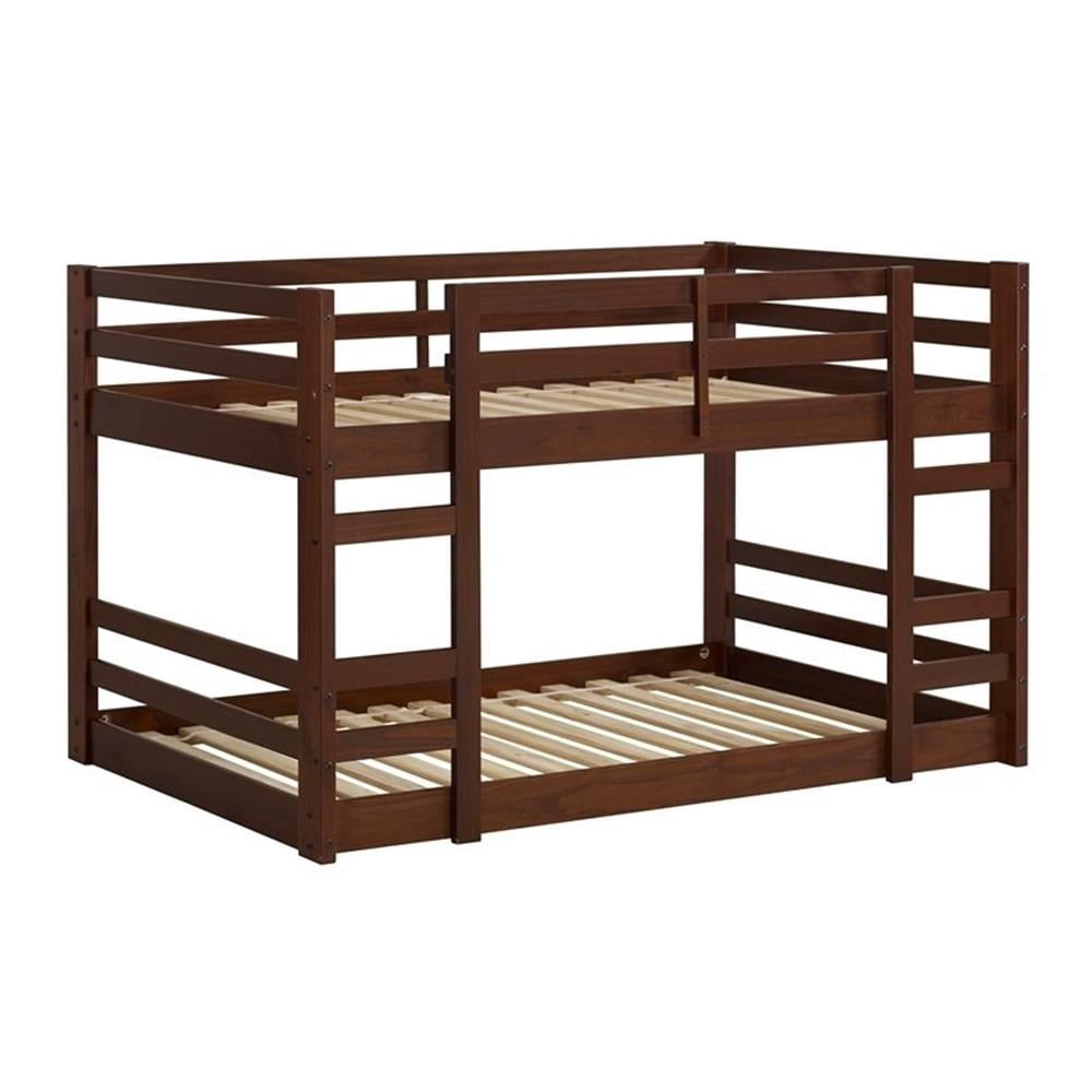 Pemberly Row Low Wood Twin Over Twin Bunk Bed in Walnut Finish ...