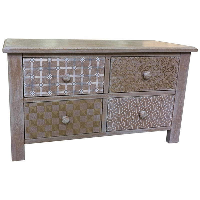 Pemberly Row MDF Wood 4 Drawer Accent Chest in Distressed Natural ...