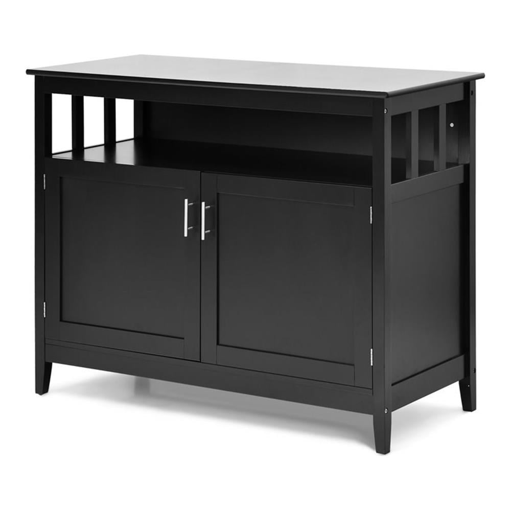 Pemberly Row MDF and Pine Kitchen Storage Cabinet with 2 Doors in Black ...