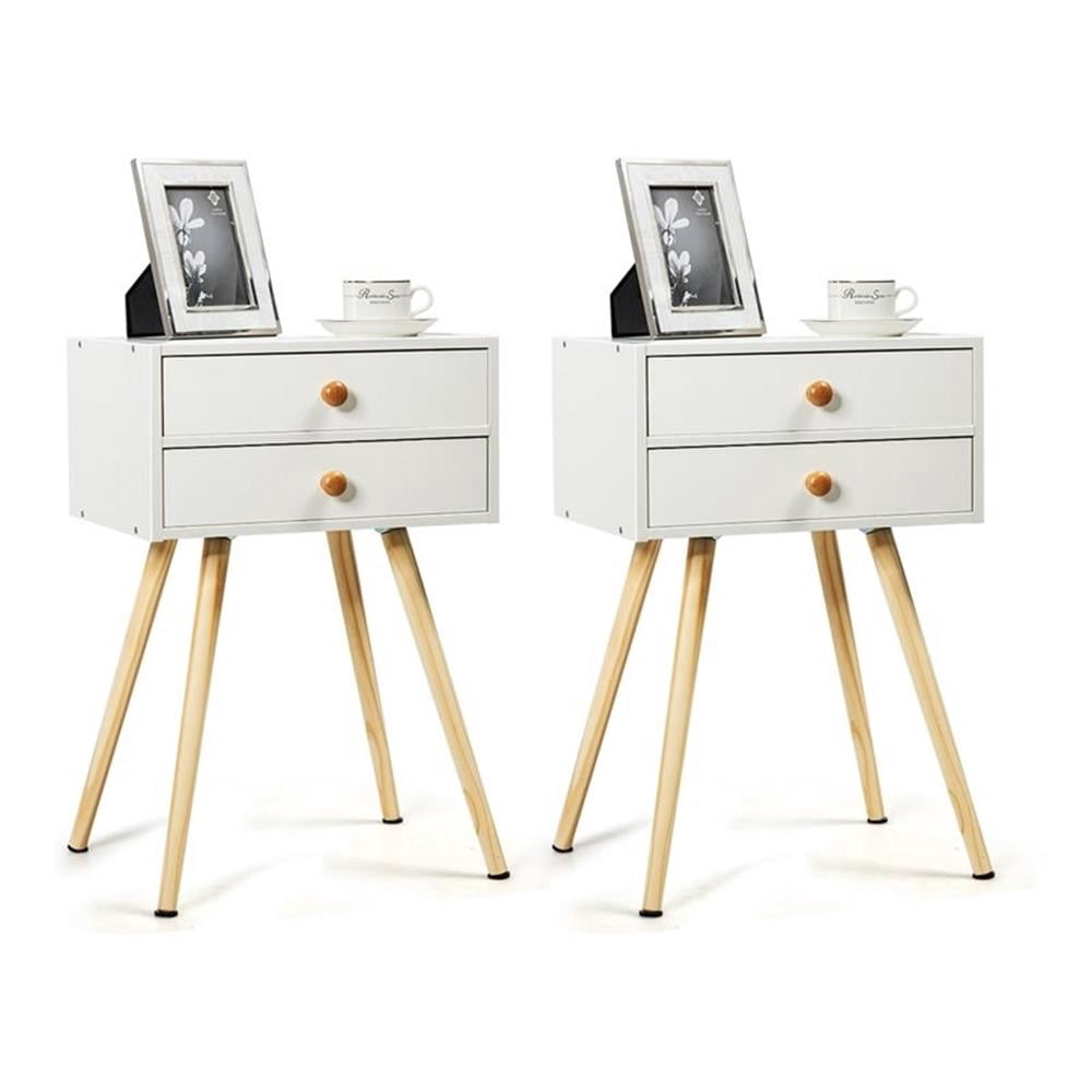 Pemberly Row MDF and Wood Nightstands with 2 Drawers in White (Set of 2 ...