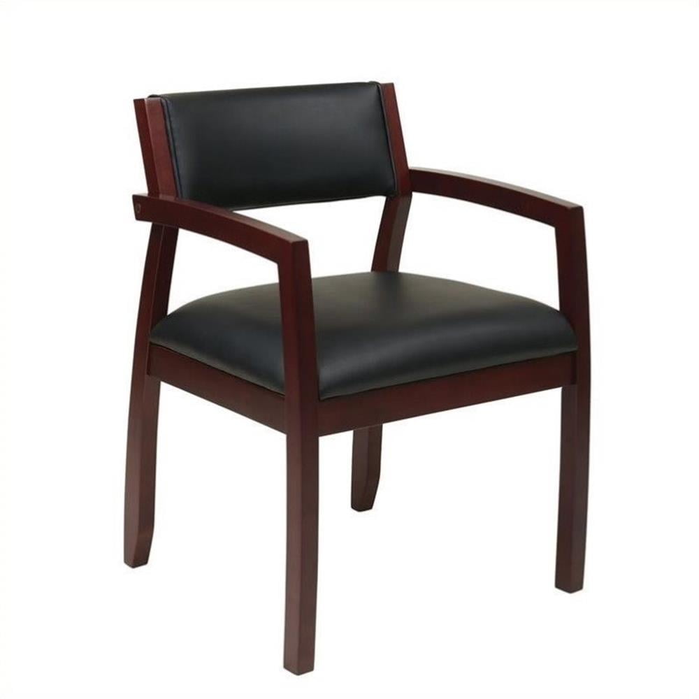 Pemberly Row Mahogany Brown Guest Chair with Black Bonded Leather ...