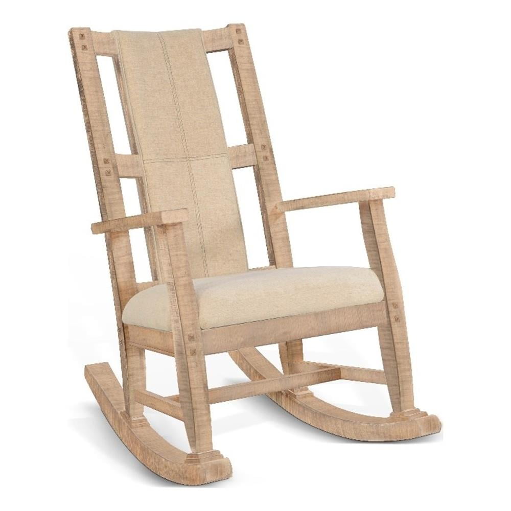 Pemberly Row Mahogany Rocking Chair with Cushion Seat & Back in Beige ...