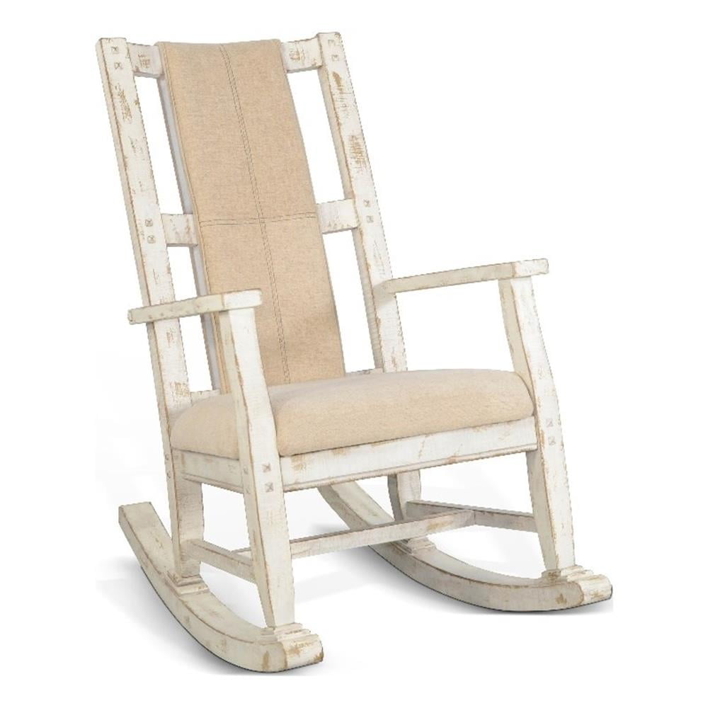 Pemberly Row Mahogany Rocking Chair with Cushion Seat & Back in White ...