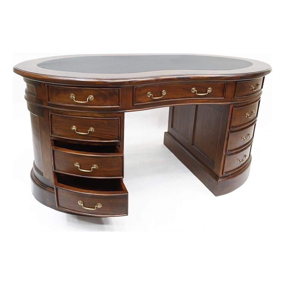 Pemberly Row Mahogany Wood Leather Top Kidney Desk - Brown Walnut ...
