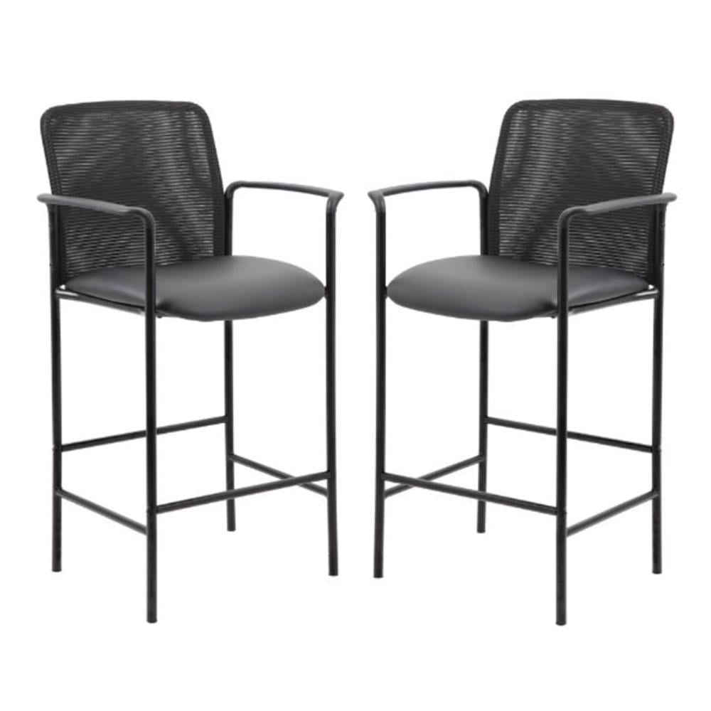 Pemberly Row Mesh Back Counter Stool with Arms in Black - Set of 2 ...