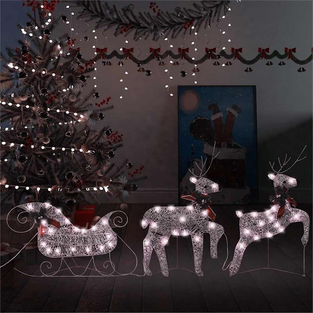 Pemberly Row Mesh Metal Reindeer & Sleigh Christmas Decoration - Gold ...