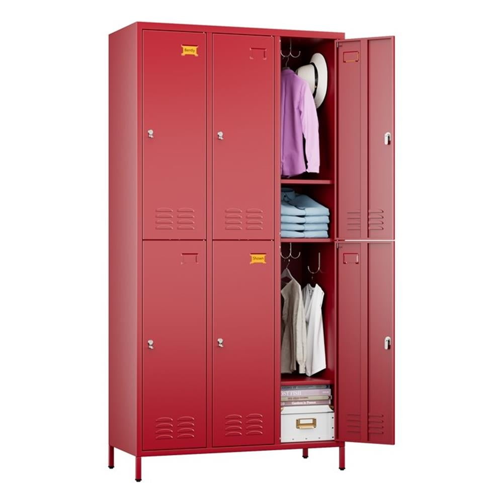 Pemberly Row Metal 6 Door Lockers for Multi-purpose Use in Red ...