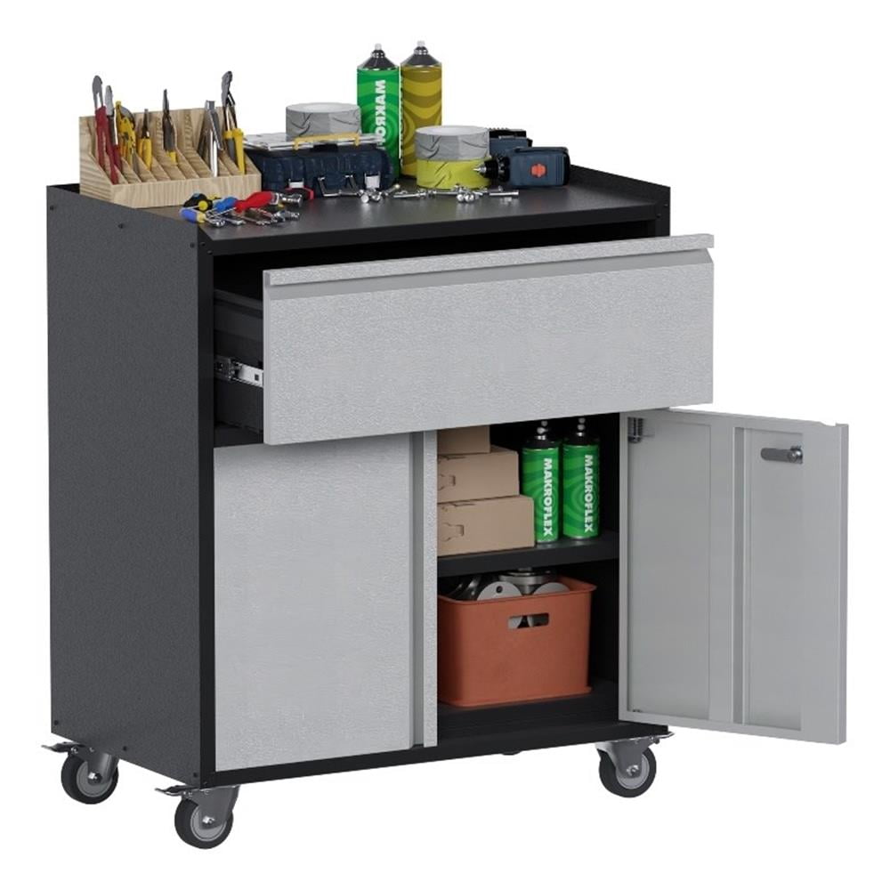 Pemberly Row Metal Garage Storage Cabinet with Lock and Wheels Rolling in Gray - Walmart.com