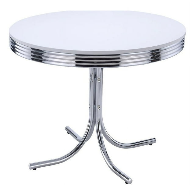 Pemberly Row Metal Legs Round Dining Table Glossy White and Chrome ...