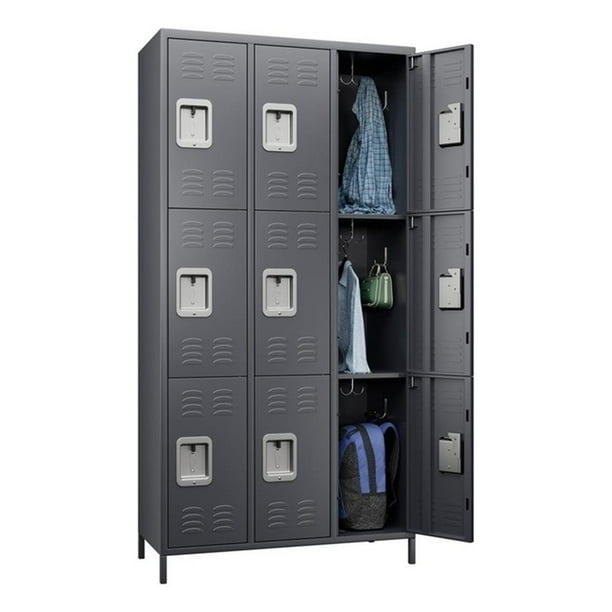 Pemberly Row Metal Locker with 9 Door for School and Employee Dark Gray ...