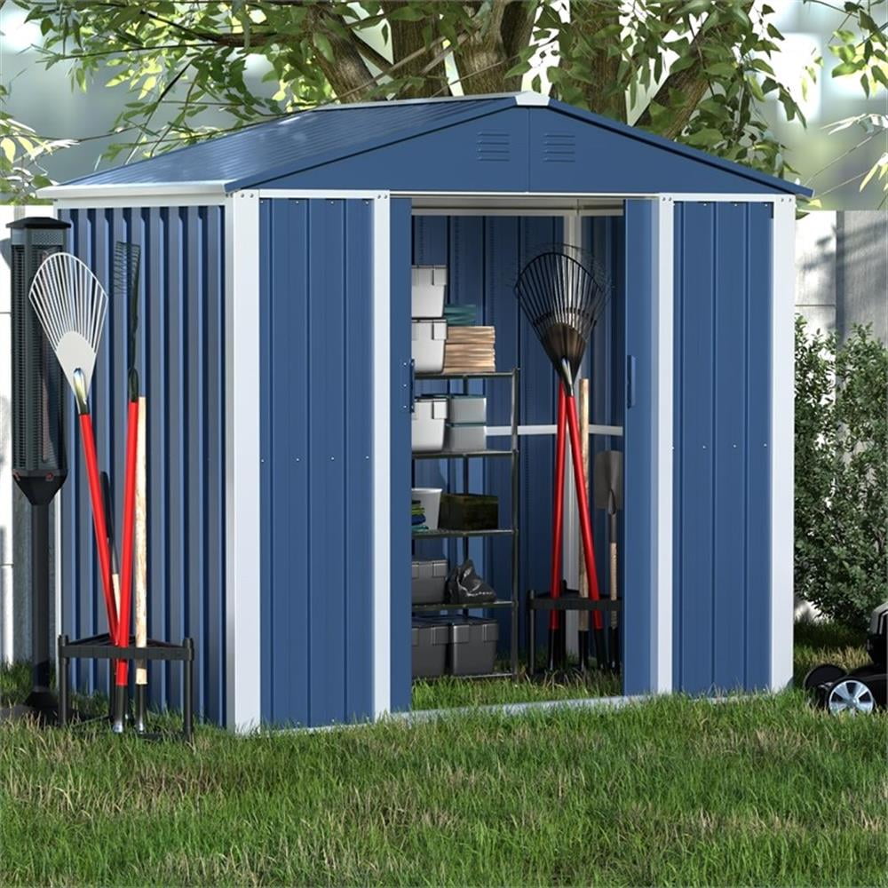 Pemberly Row Metal Outdoor 6 4 FT Tool Shed Storage w/ Sliding Door in ...