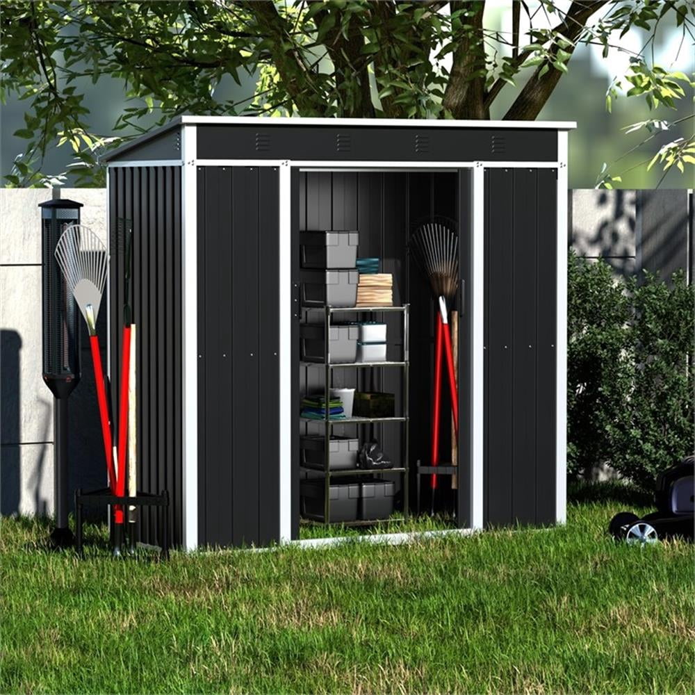 Pemberly Row Metal Outdoor Tool Shed Storage with Sliding Door ...