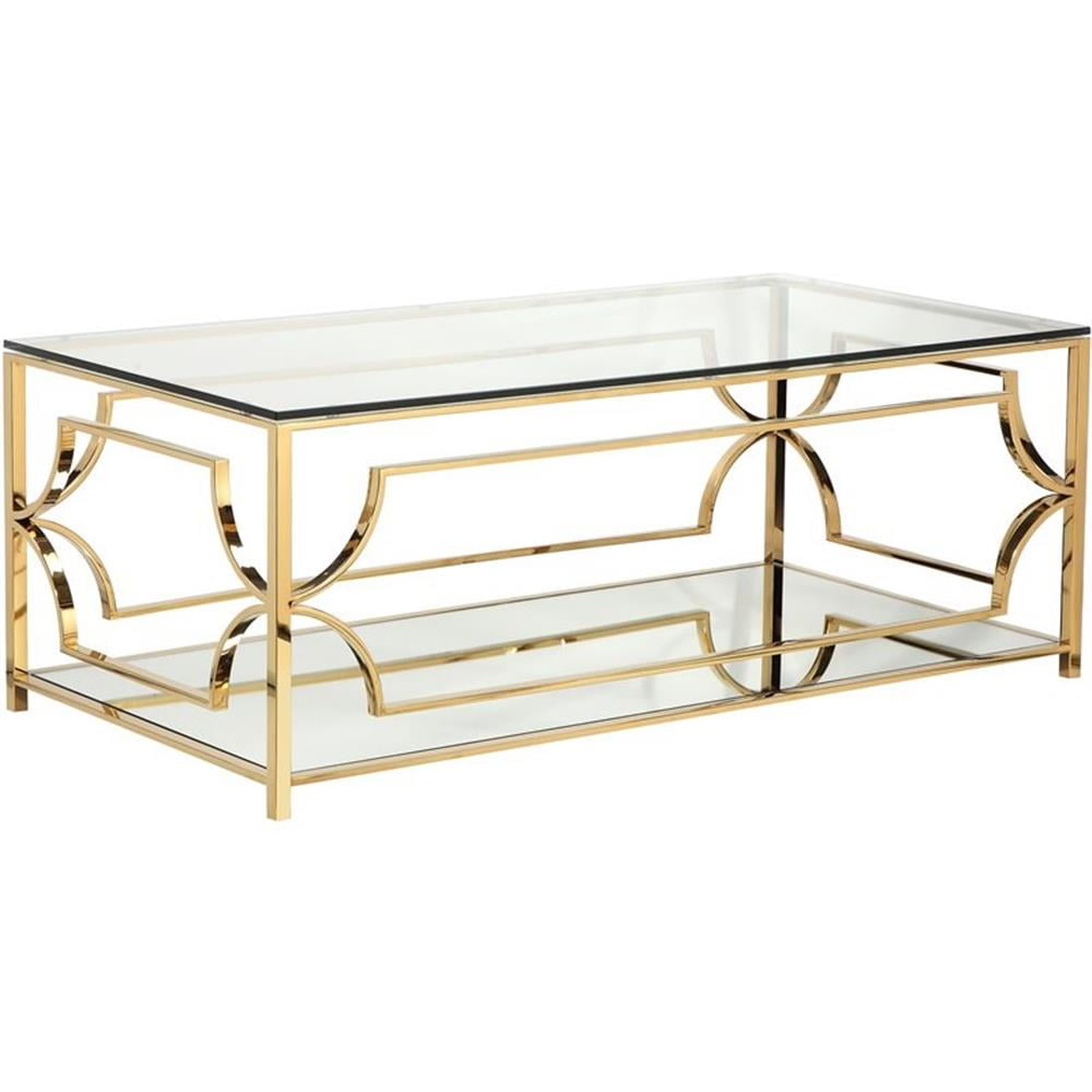 Pemberly Row Metal Rectangle Coffee Table with Glass in Polished Gold ...