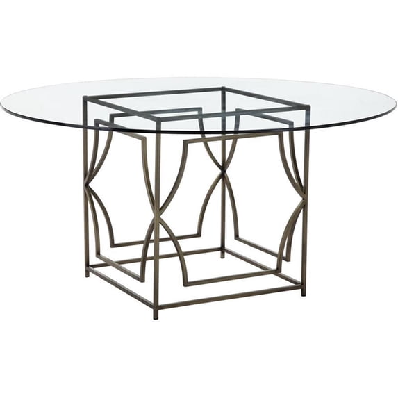 Pemberly Row Metal Round Dining Table with Glass in Brushed Brass ...