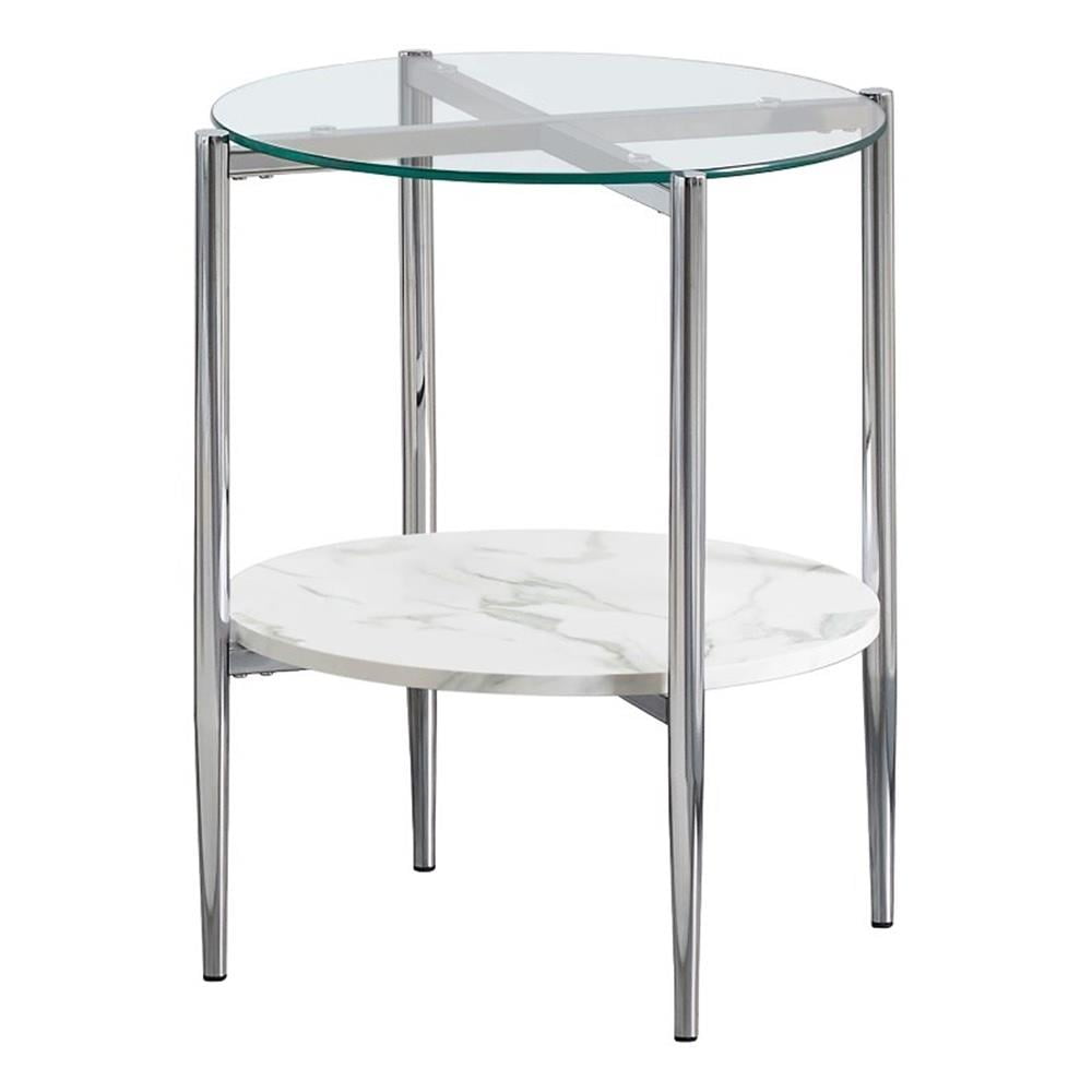 Pemberly Row Metal Round Glass Top End Table White and Chrome - Walmart.com
