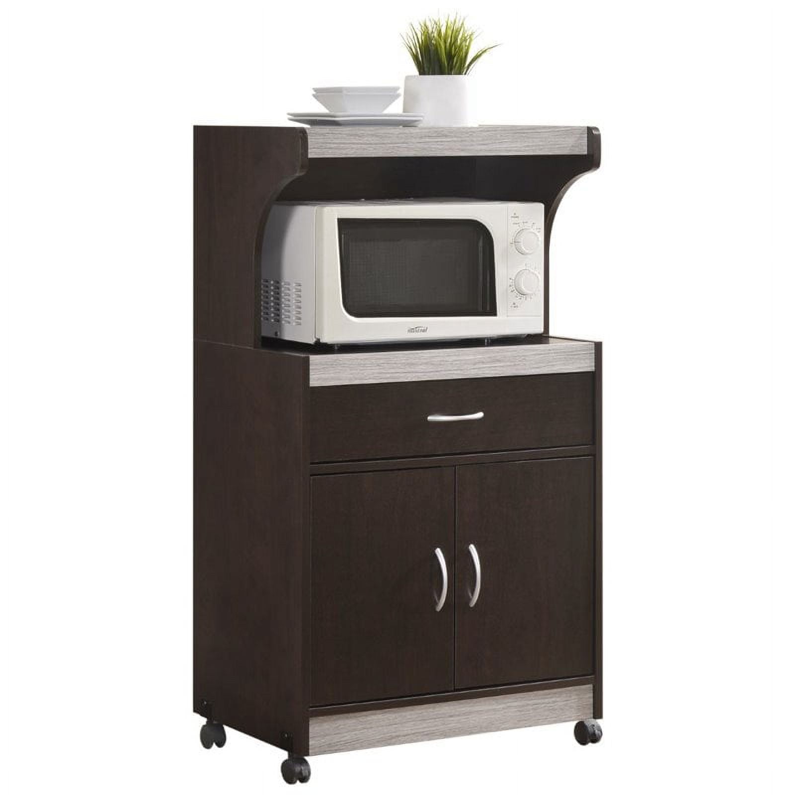 Pemberly Row Microwave Kitchen Cart in Chocolate Gray - Walmart.com