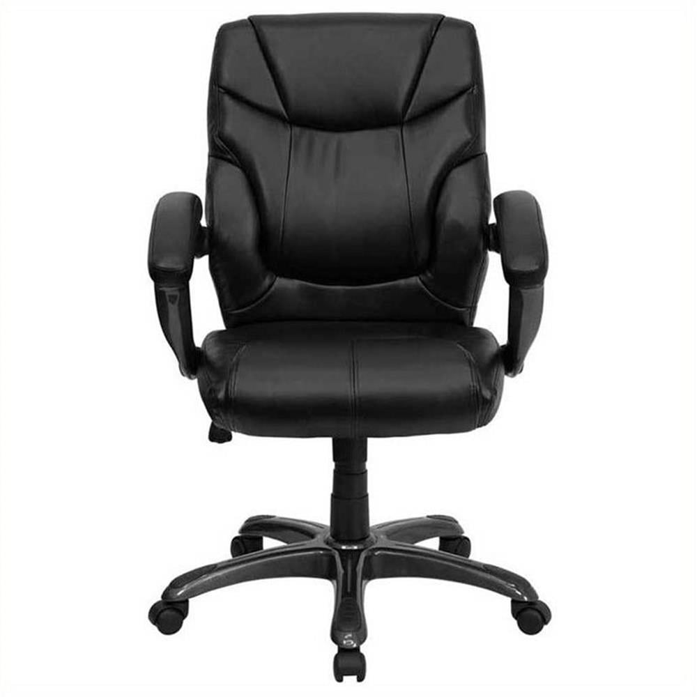 Pemberly Row Mid-Back Leather Overstuffed Office Chair in Black ...
