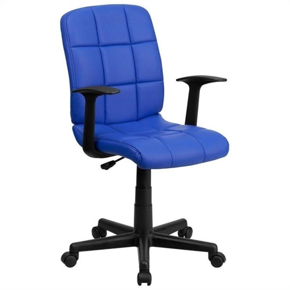 Pemberly Row Mid Back Quilted Office Swivel Chair with Arms in Blue ...