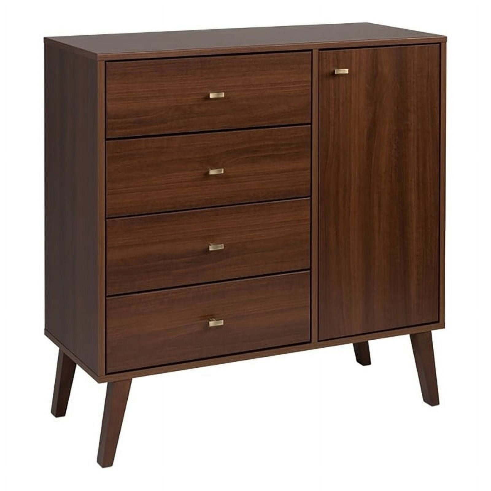 Pemberly Row Mid-Century 4-Drawer Wood Chest with 2 Shelf Cabinet in ...