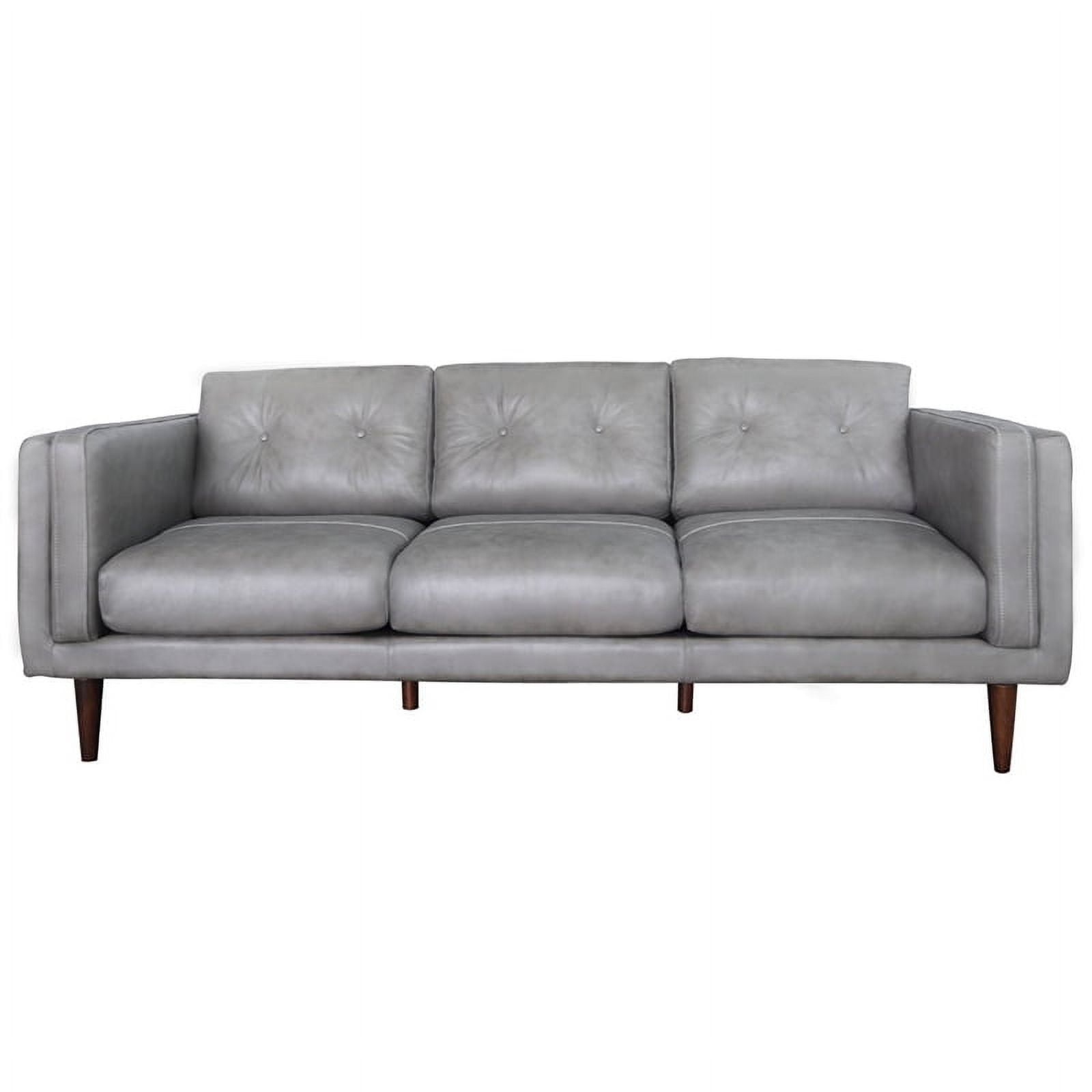 Pemberly Row Mid-Century Cushion Back Genuine Leather Sofa in Gray ...