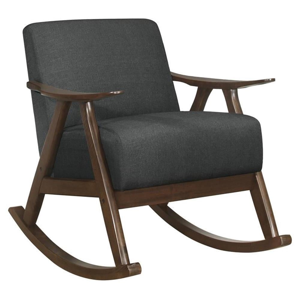 Pemberly Row Mid-Century Fabric Rocking Chair in Dark Walnut/Dark Gray ...